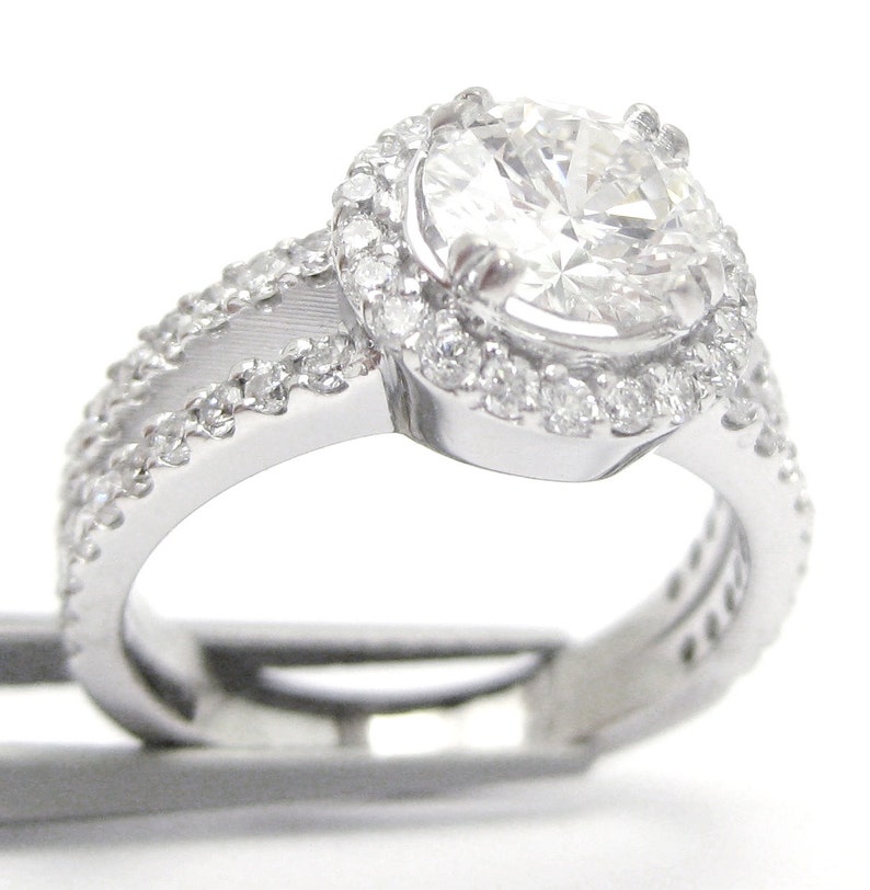 2CTW Round Cut Split Shank Prong Set Diamond Engagement Ring 14k White ...