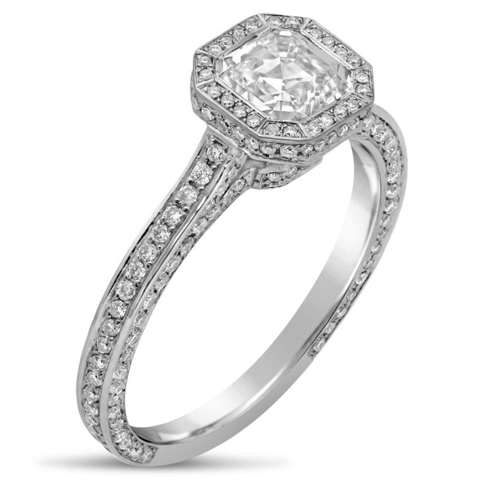 Asscher Cut Bezel Set Three Sided Antique Style Diamond Engagement Ring ...