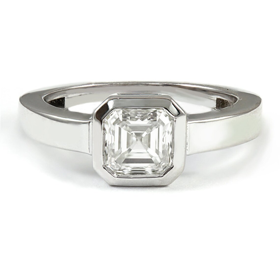 Asscher Cut Bezel Set Solitaire Diamond Engagement Ring A15 - Etsy