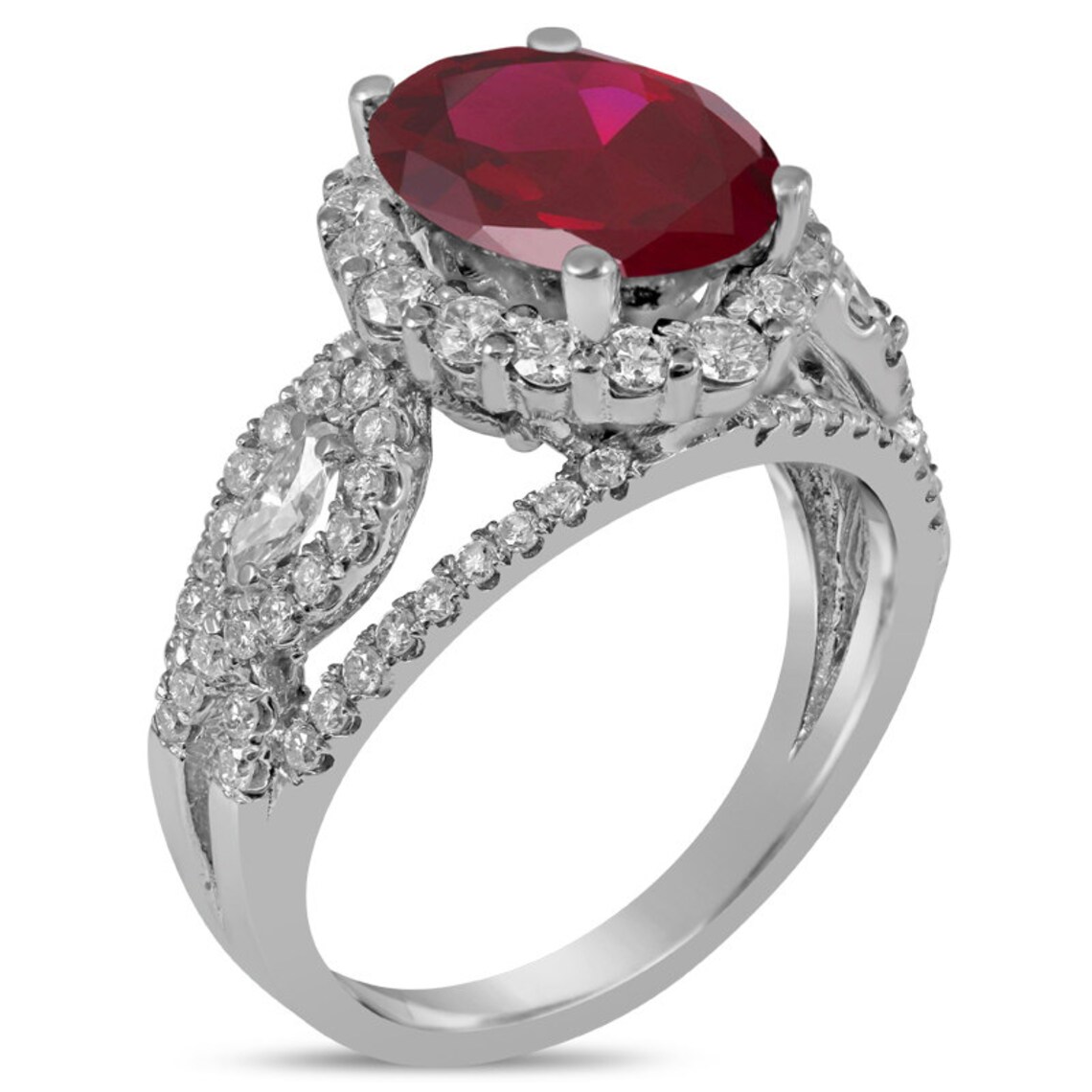 Oval Cut Rich RED RUBY & Diamonds Antique Style Engagement Ring Rub2400 ...
