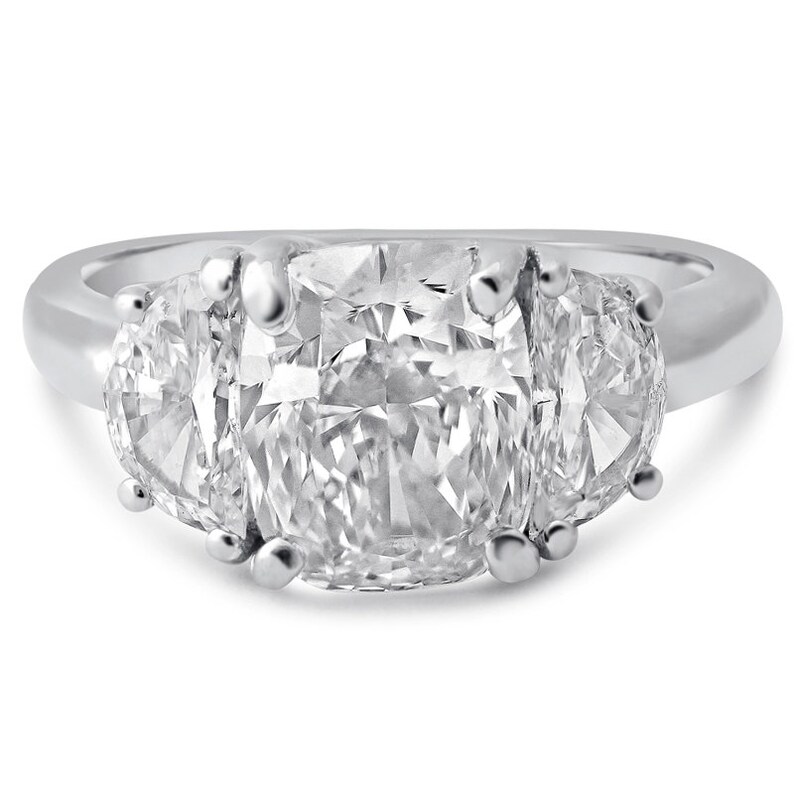 2.64ctw Three Stone CUSHION & HALF MOON Cut Diamond Engagement Ring C24 ...