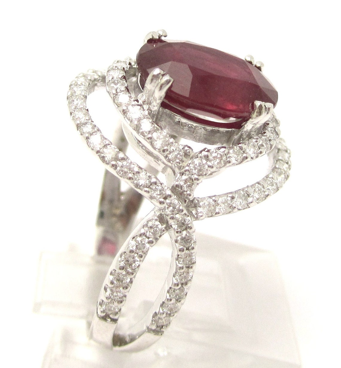 4.59ctw Oval Cut Rich RED RUBY & Diamonds Engagement Ring Rub1500 - Etsy