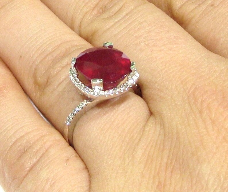 8.40ctw Cushion Cut Rich RED RUBY & Diamonds Engagement Ring - Etsy
