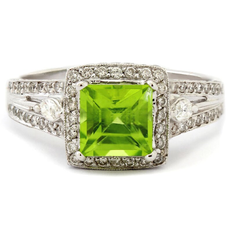 Princess Cut Peridot & Diamonds Antique Style Engagement Ring PAR100 - Etsy