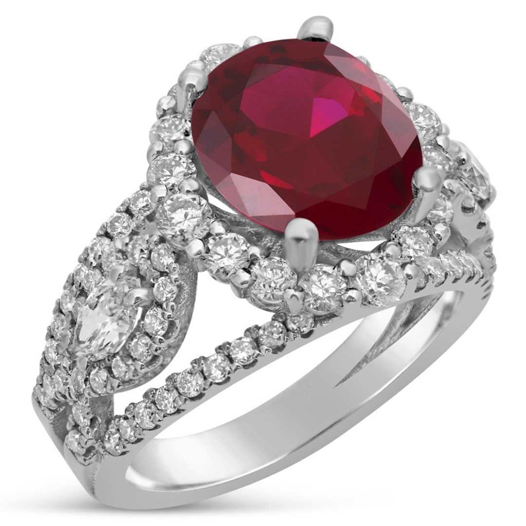 Oval Cut Rich RED RUBY & Diamonds Antique Style Engagement Ring Rub2400 ...