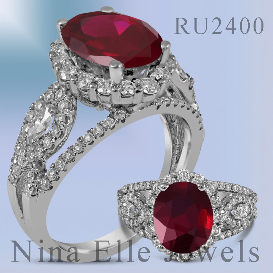 Oval Cut Rich RED RUBY & Diamonds Antique Style Engagement Ring Rub2400 ...