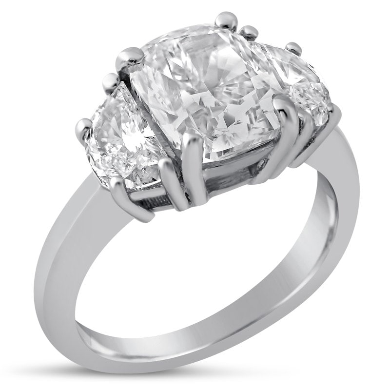 2.64ctw Three Stone CUSHION & HALF MOON Cut Diamond Engagement Ring C24 ...