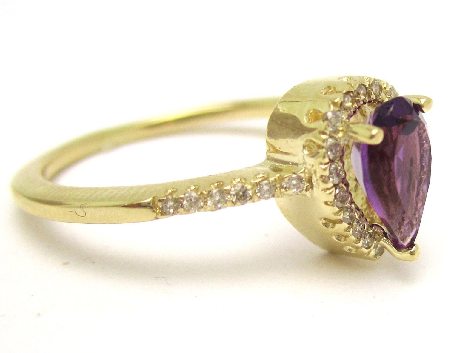 2.33ct PEAR Shape AMETHYST & DIAMONDS Engagement Ring in 14k Yellow ...