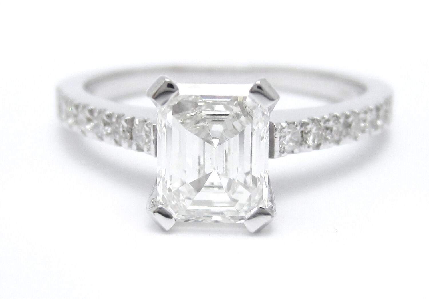 1.20ctw EMERALD Cut Pave Diamond Engagement Ring 14k White Gold - Etsy