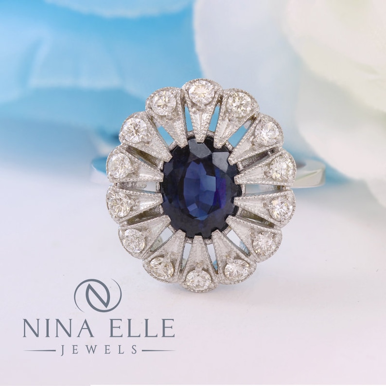 Oval Cut Saphire & Diamonds Titanic Style Ring SA3400 - Etsy