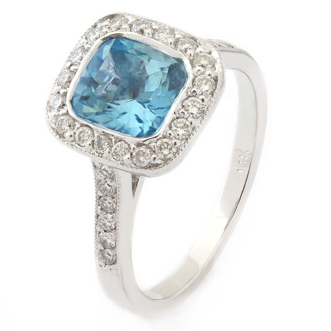 Cushion Cut Antique Style Aquamarine & Diamonds Engagement Ring AQ100 ...
