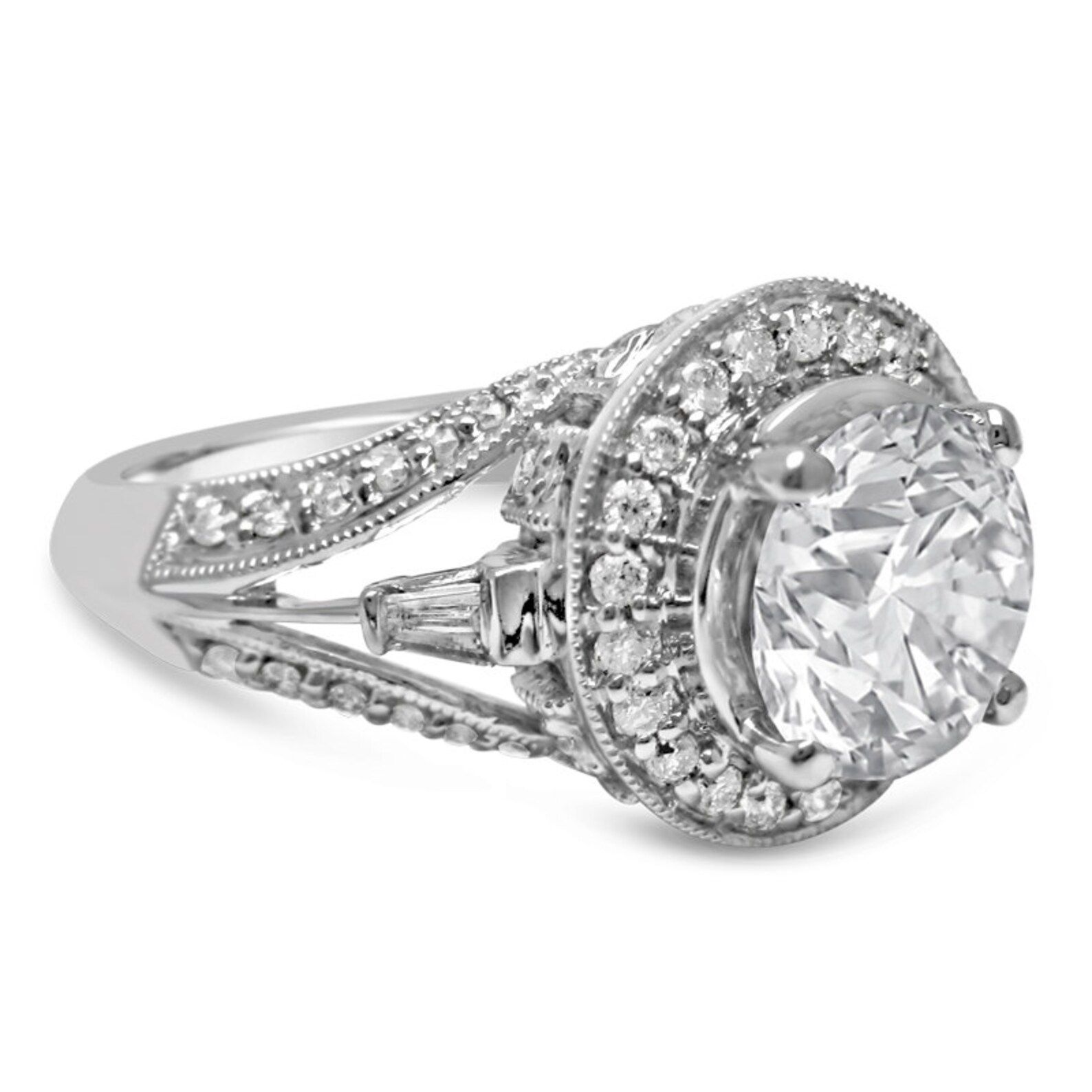 7.5mm Charles & Colvard Created Moissanite and Diamonds Antique Style ...