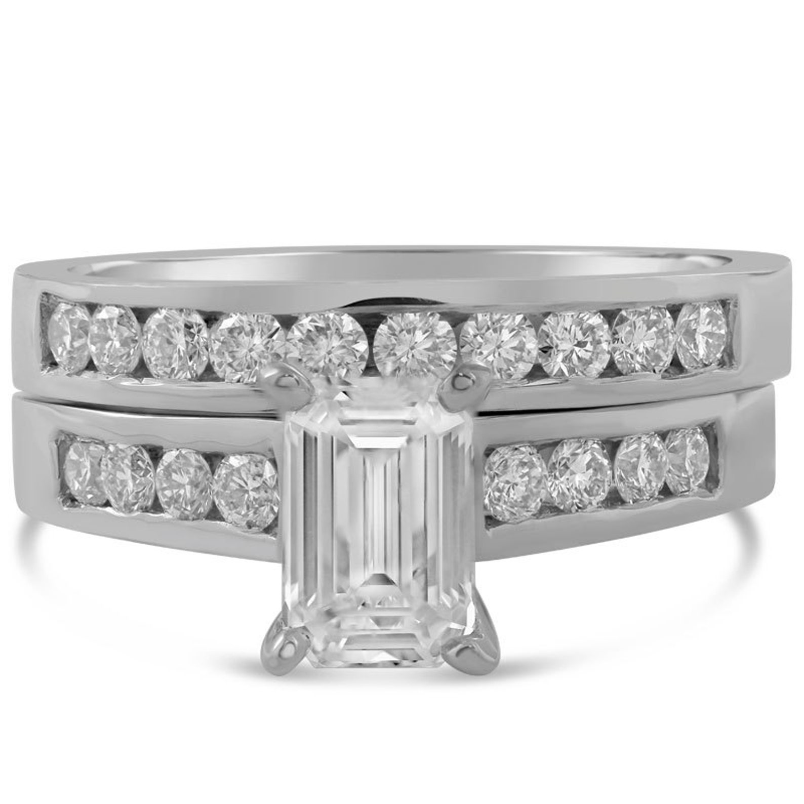 Emerald Cut Diamond Engagement Ring & Band With Channel Set Round ...