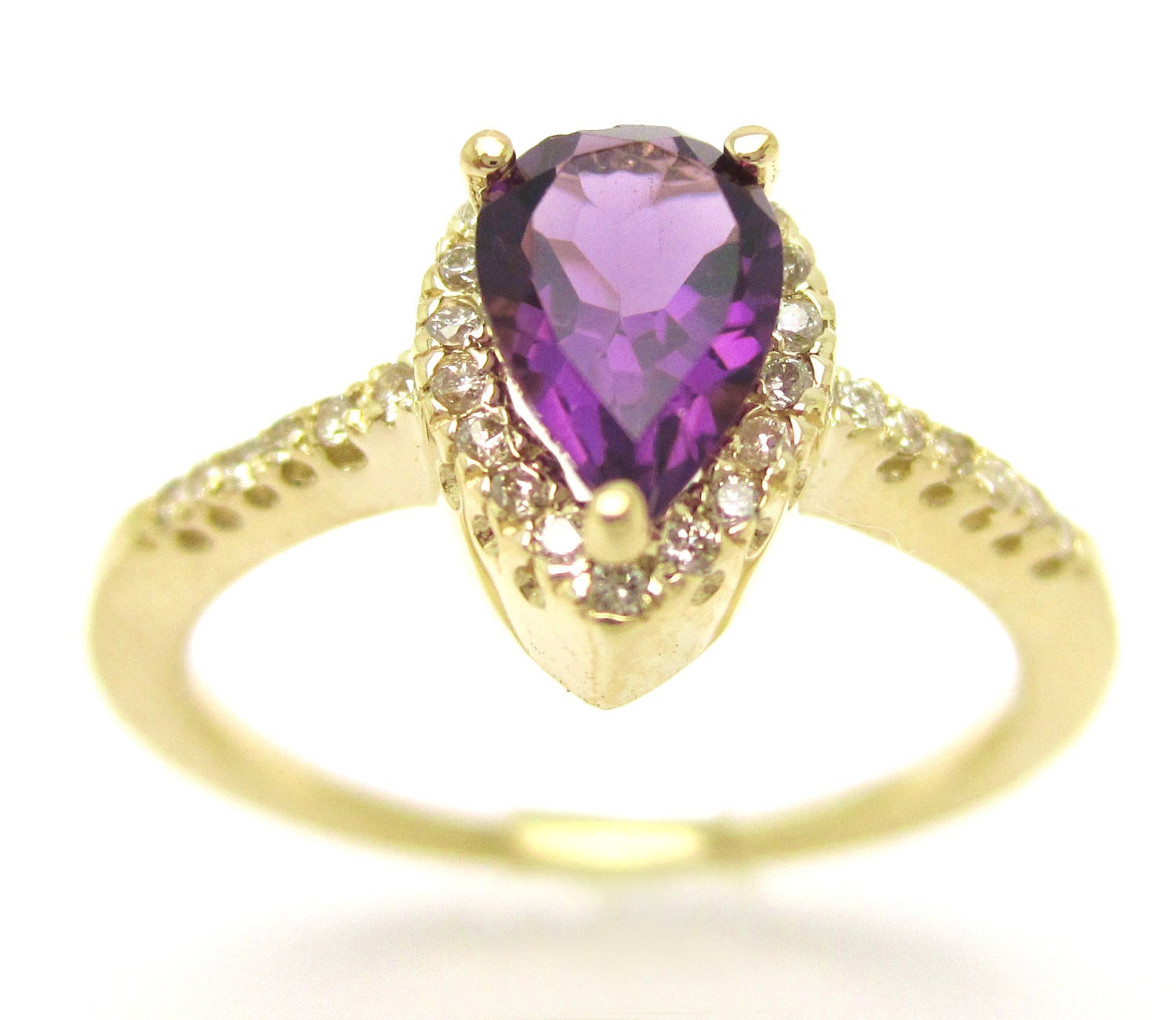 2.33ct PEAR Shape AMETHYST & DIAMONDS Engagement Ring in 14k Yellow ...