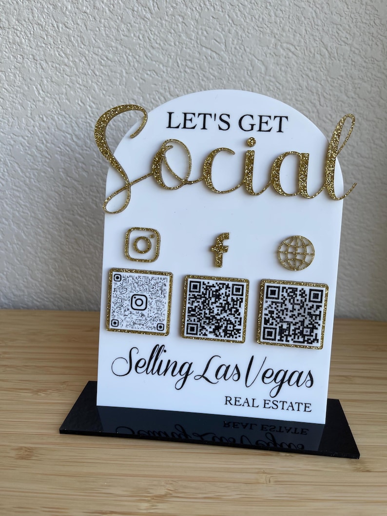 Let’s Get Social - QR Code Acrylic Business Sign With Social Media ...