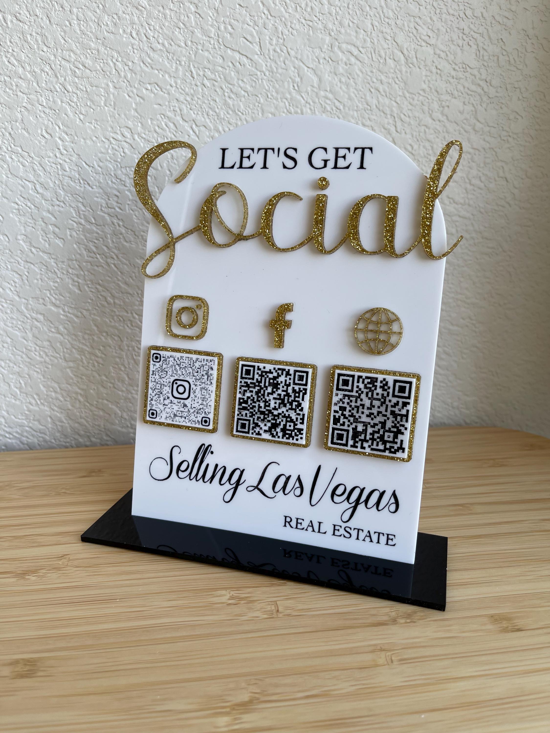 Let’s Get Social - QR Code Acrylic Business Sign With Social Media ...