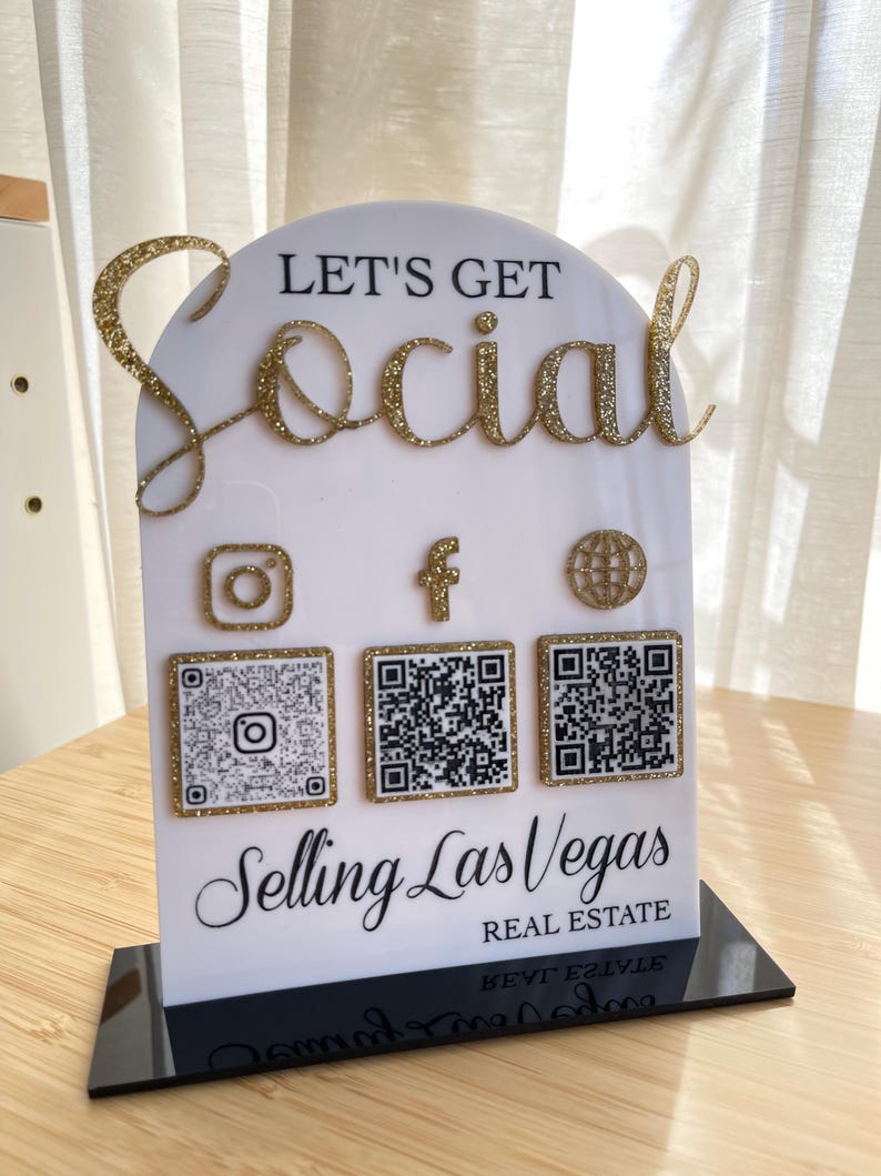 Let’s Get Social - QR Code Acrylic Business Sign With Social Media ...