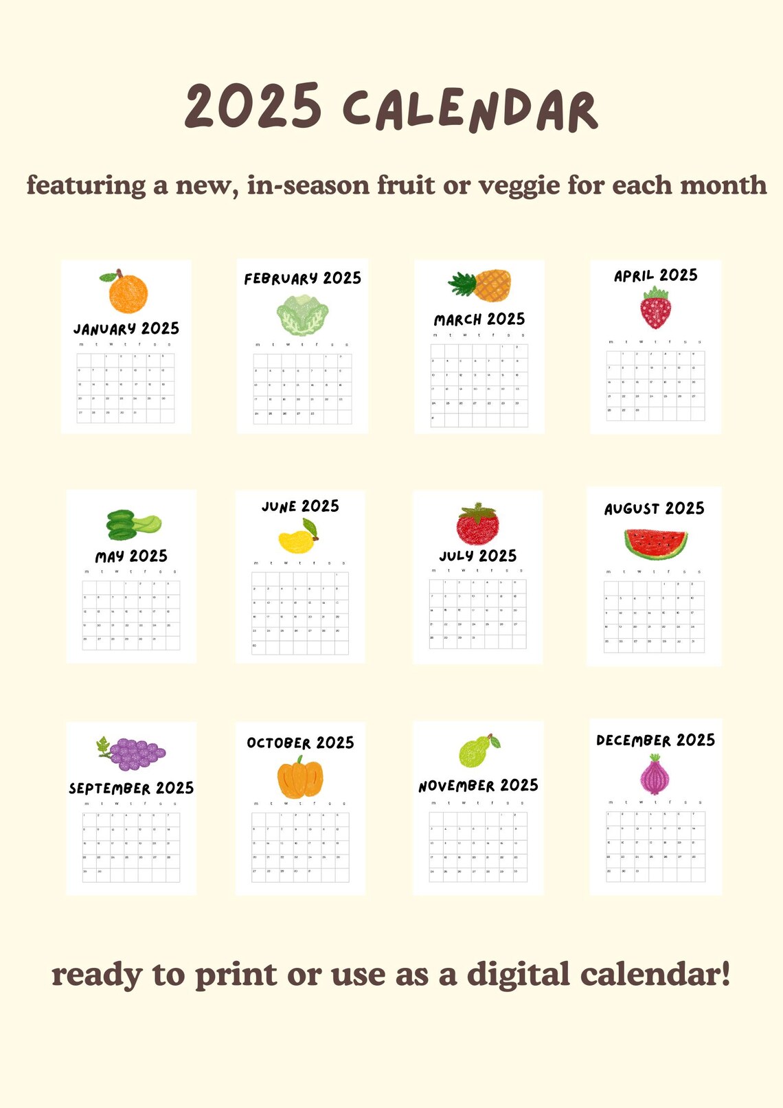 2025 PRINTABLE Seasonal Produce Calendar - Etsy