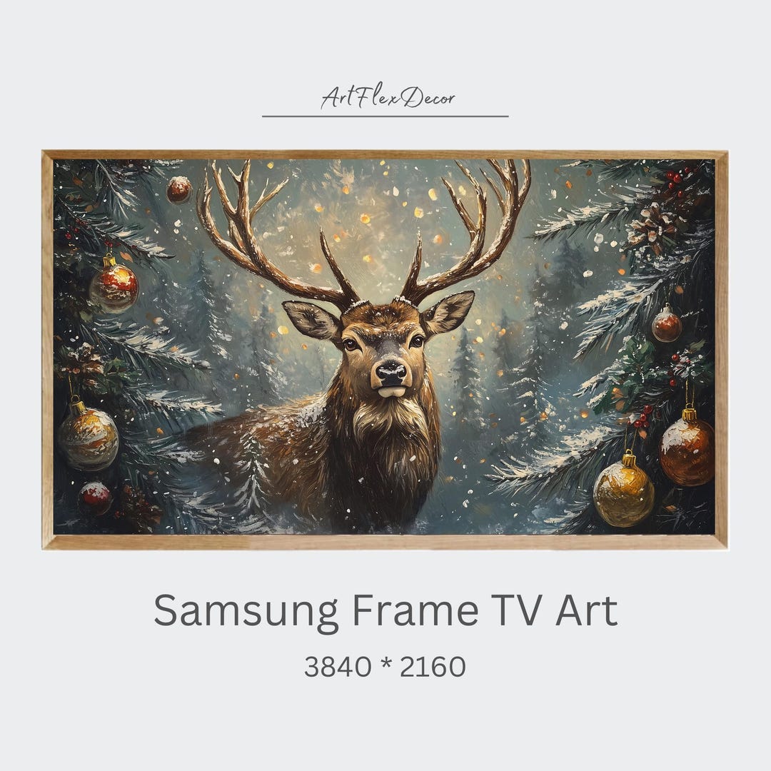 Reindeer Frame TV Art, Cute Winter Samsung Frame TV Art, Xmas Frame Tv ...