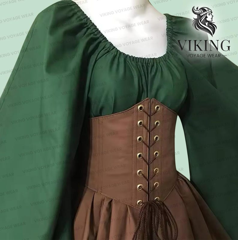Medieval Long Sleeve Viking Dress, Renaissance Fantasy Corset Dress in ...