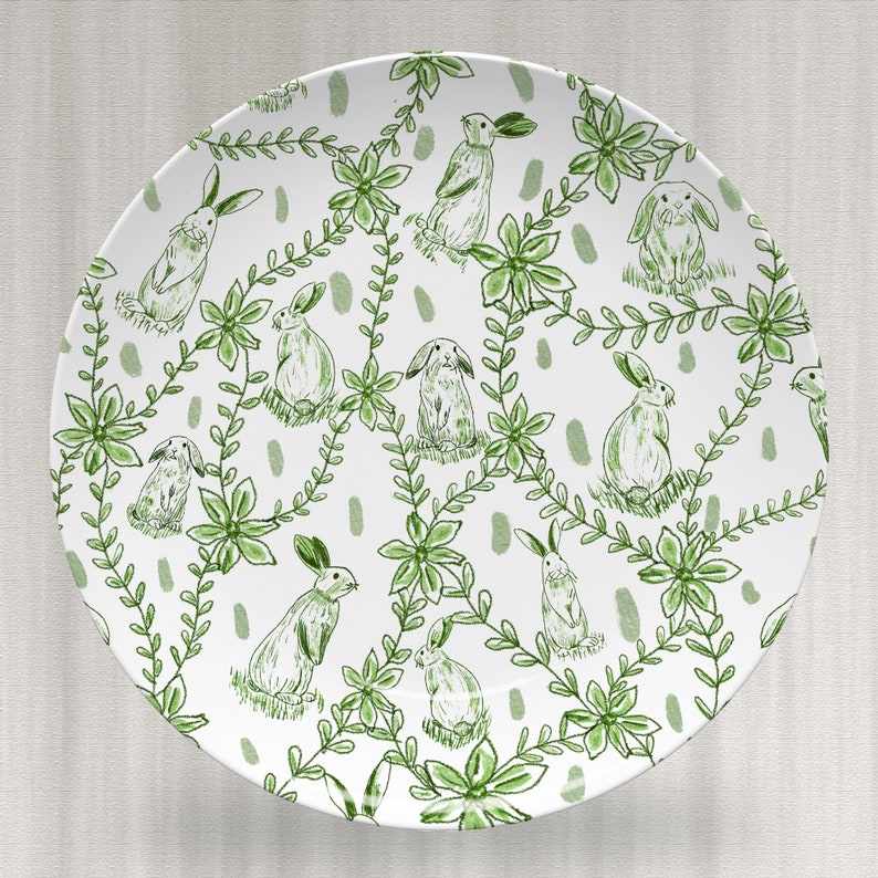 Plate Bunnies/blue and White Bunny Plate/green and White Bunny Plate ...