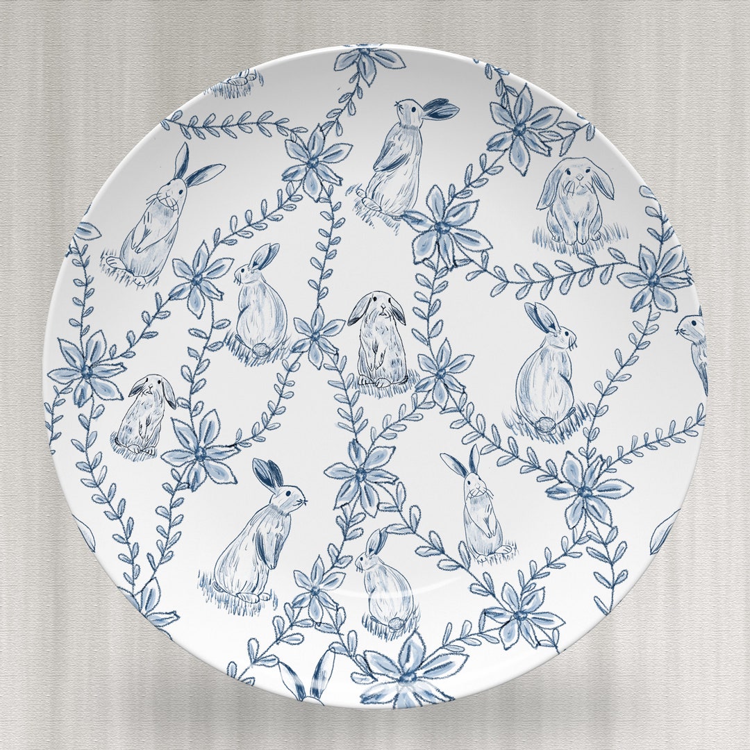 Plate Bunnies/blue and White Bunny Plate/green and White Bunny Plate ...