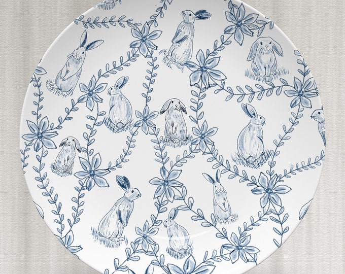Plate Bunnies/blue and White Bunny Plate/green and White Bunny Plate ...
