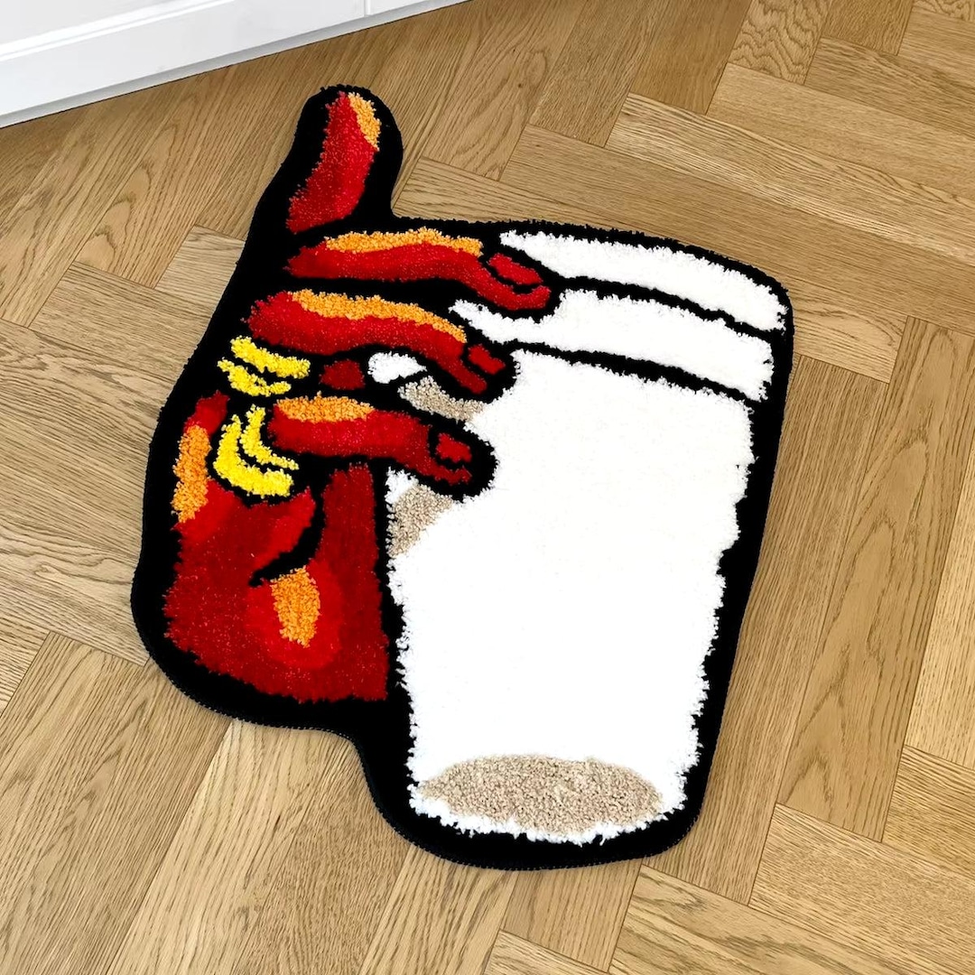 Holding Cup in Hand Vintage Tufted Bedroom Rug Soft Fluffy Mat Funny ...