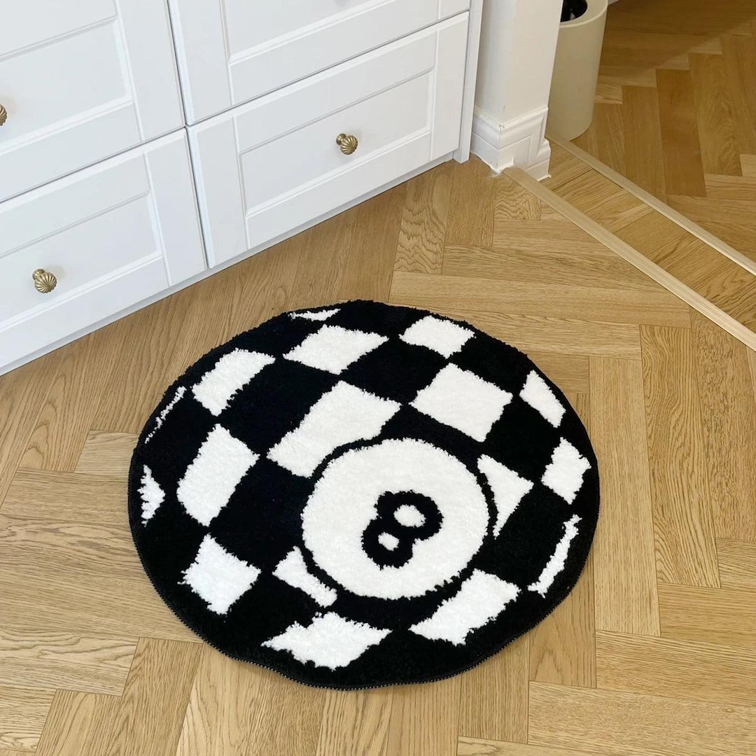 Circular Checkerboard Pattern Tufted Rug No 8 Billiards Mat Korean ...