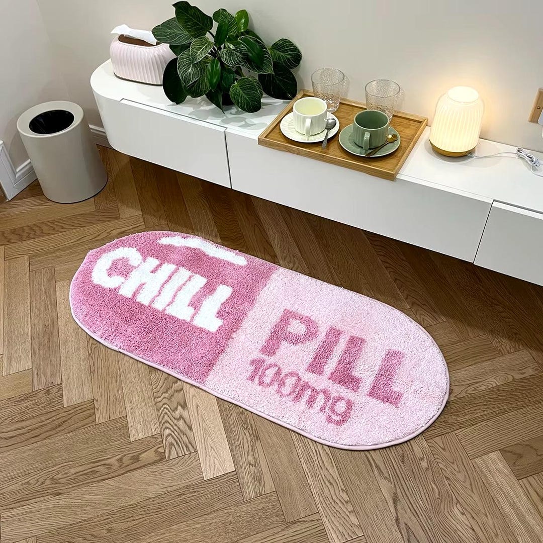 Chill Pill Custom Oval Tufted Rug Bath Mat Door Floor Mat Pink Home ...