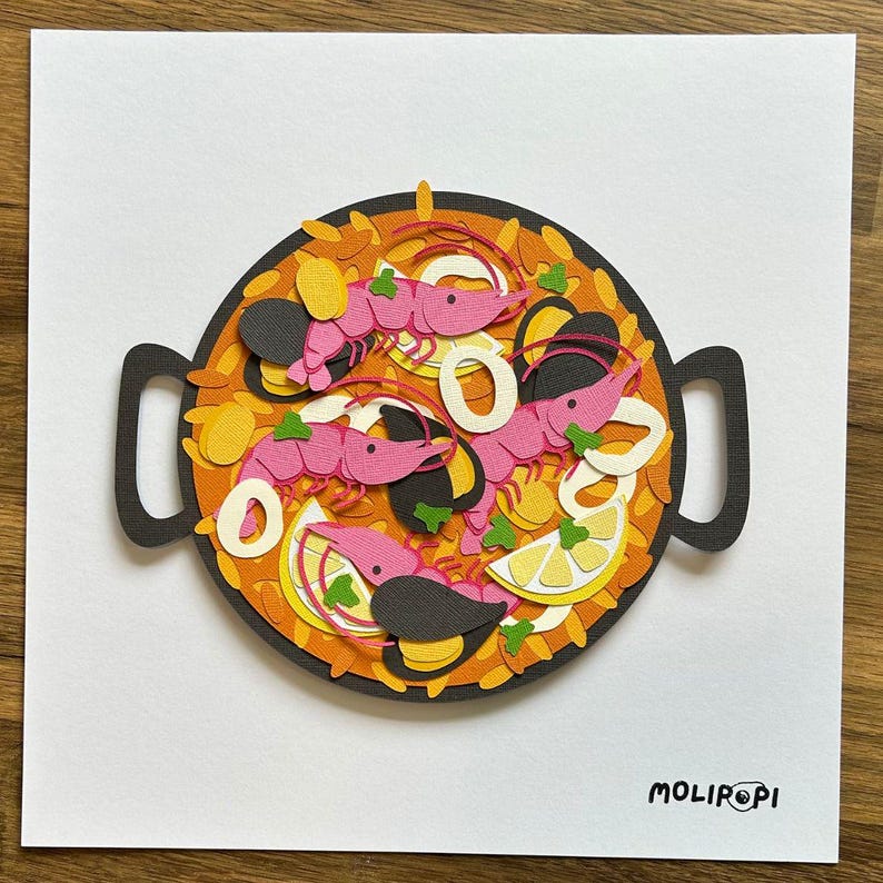Paella Papercut Art | Handmade Food 3D Wall Decor, Kitchen Artwork ...