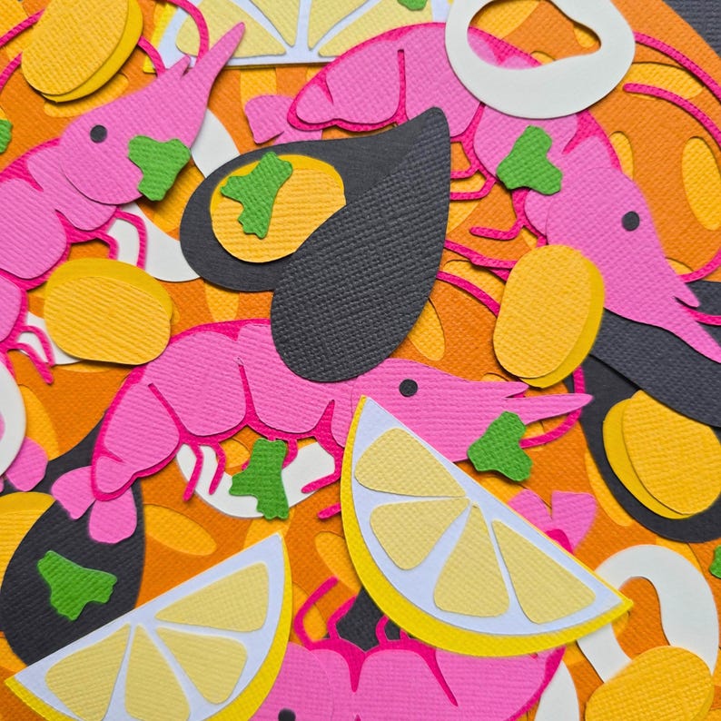 Paella Papercut Art | Handmade Food 3D Wall Decor, Kitchen Artwork ...