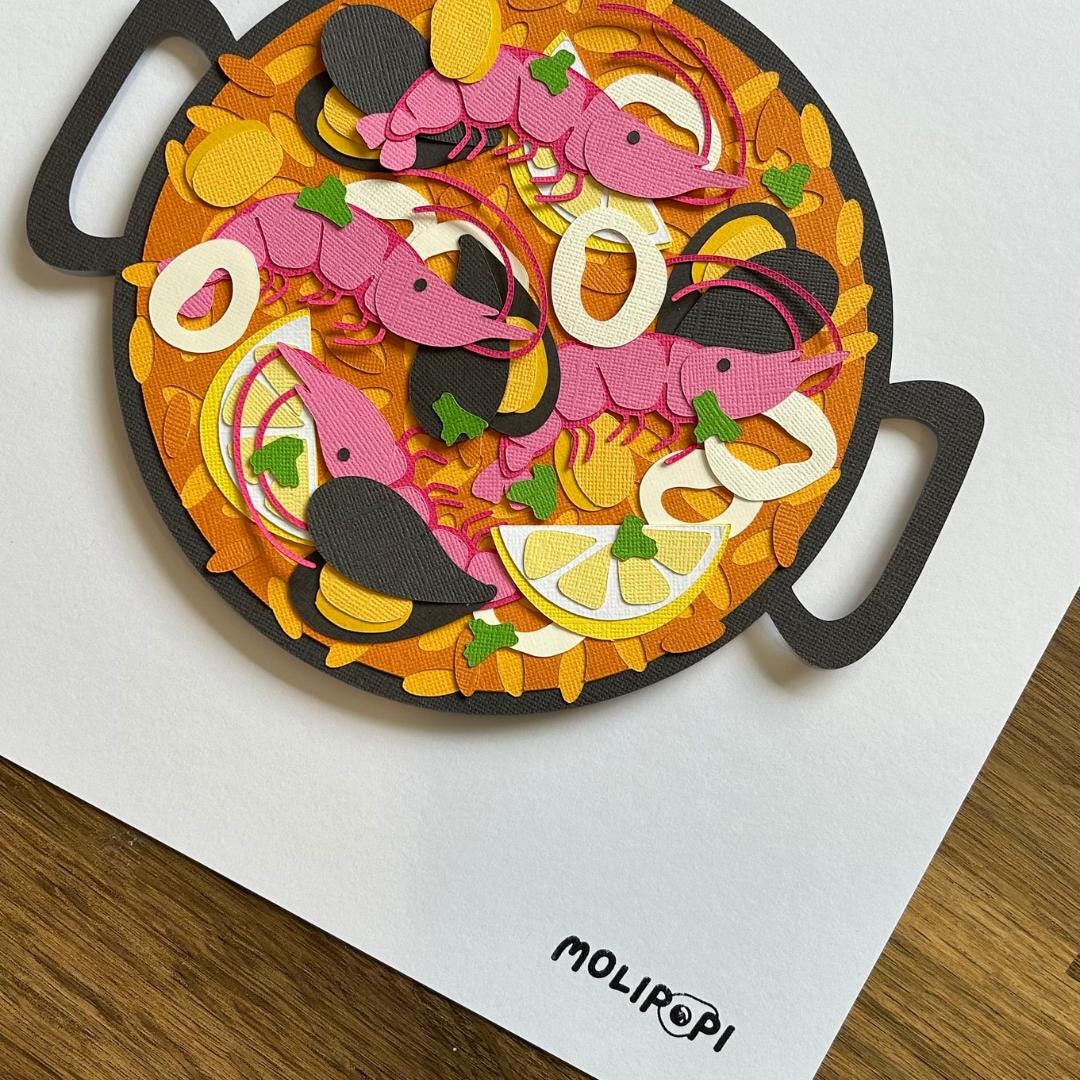 Paella Papercut Art | Handmade Food 3D Wall Decor, Kitchen Artwork ...