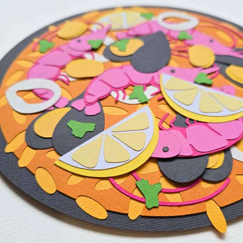 Paella Papercut Art | Handmade Food 3D Wall Decor, Kitchen Artwork ...