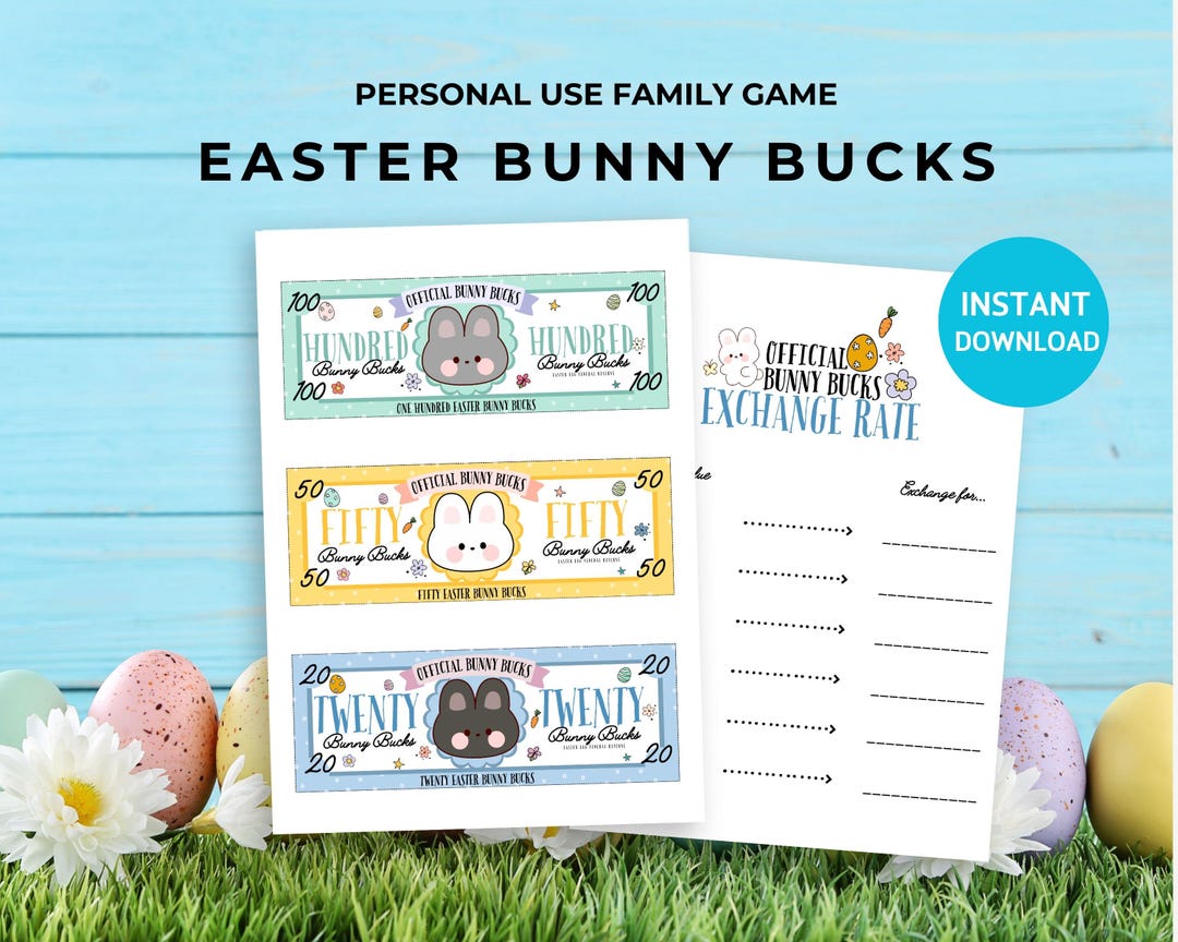 Bunny Bucks | Printable Easter Play Money| Kids Reward Coupons | Egg ...