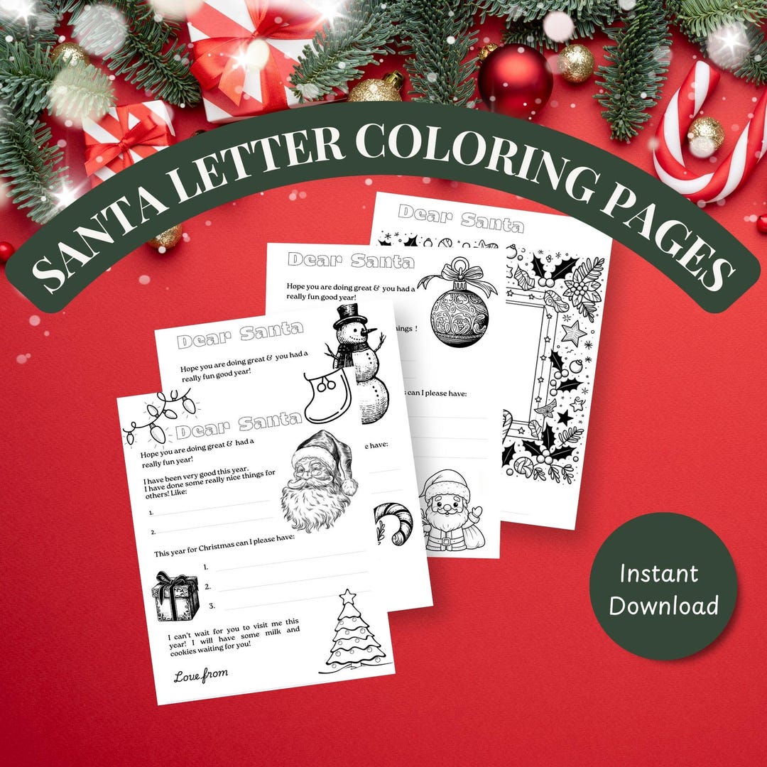 Santa Letter Coloring Page: Printable Christmas Wish List Activity - Etsy