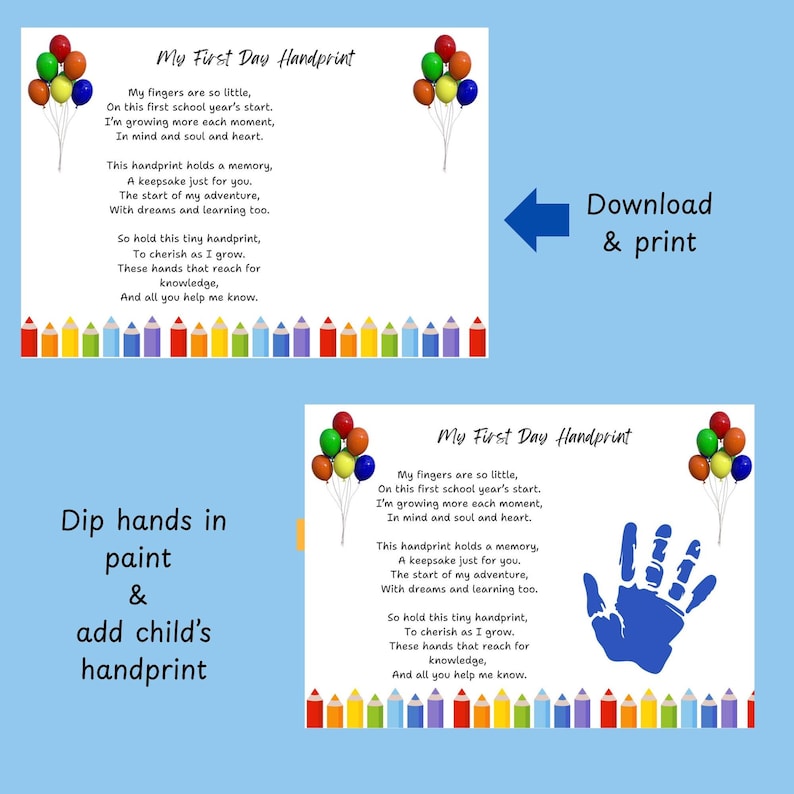 First Day of School Handprint Art: Kids Keepsake (digital Download) - Etsy
