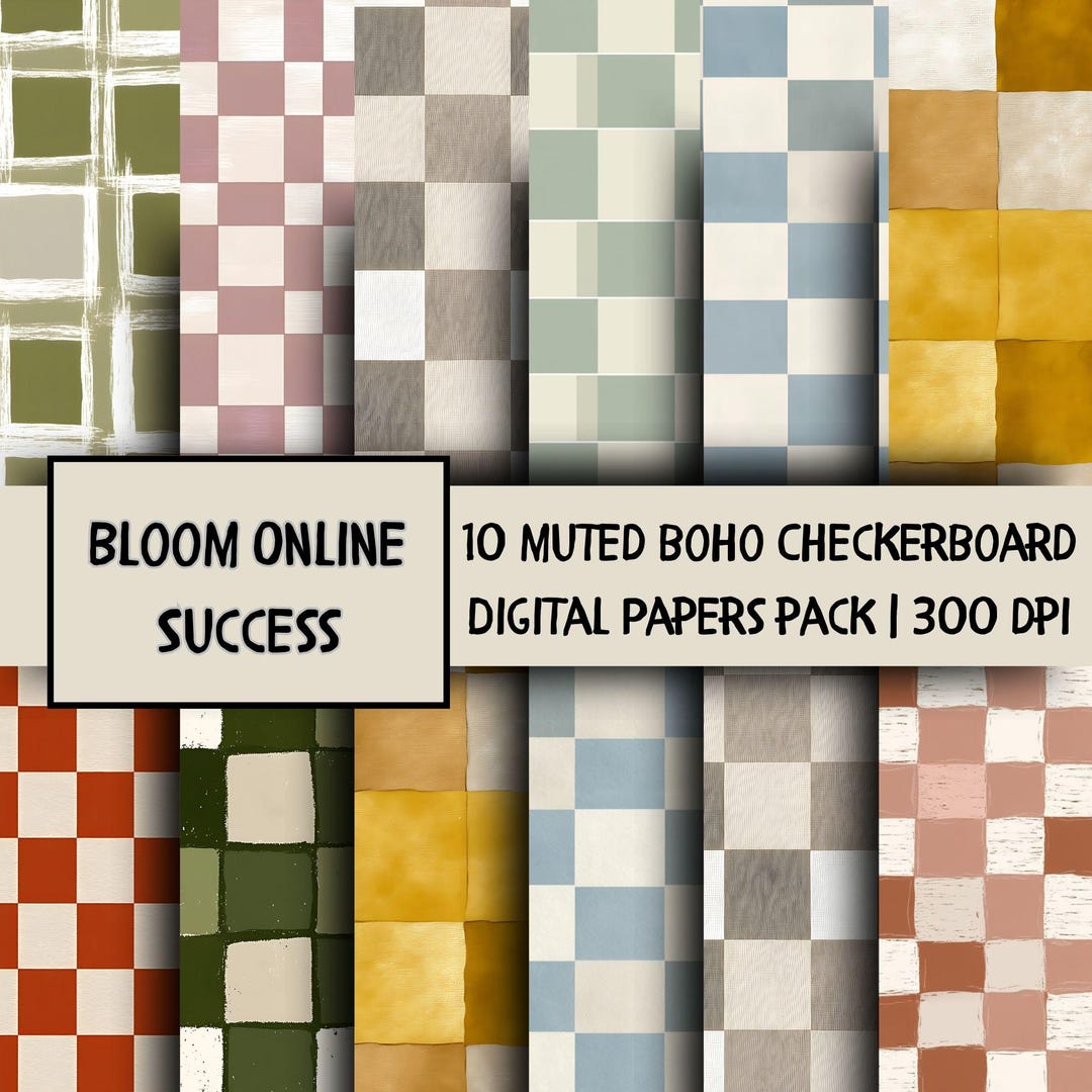 Muted Boho Checkerboard Digital Paper Pack | Seamless Retro Check ...
