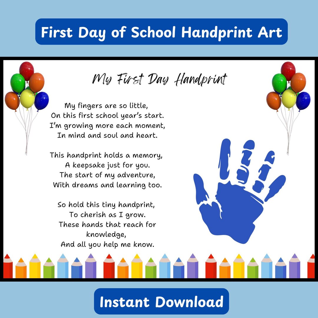 First Day of School Handprint Art: Kids Keepsake (digital Download) - Etsy