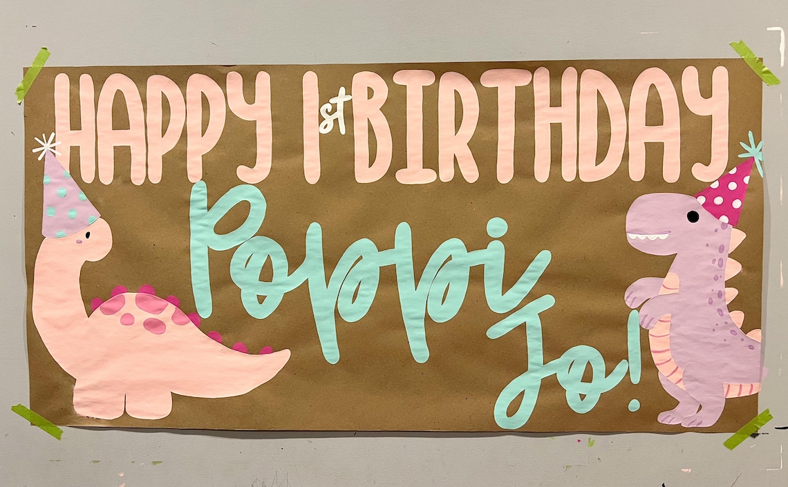 Dino Hand Painted Brown Paper Banner - Etsy