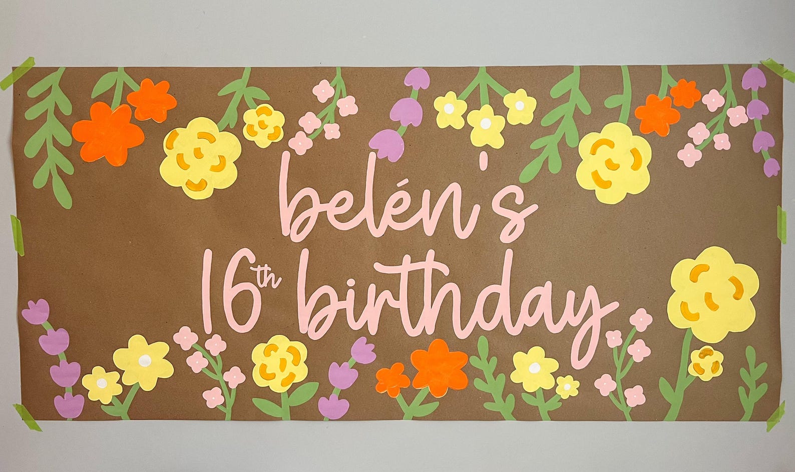 Hand Painted Floral Brown Paper Banner - Etsy