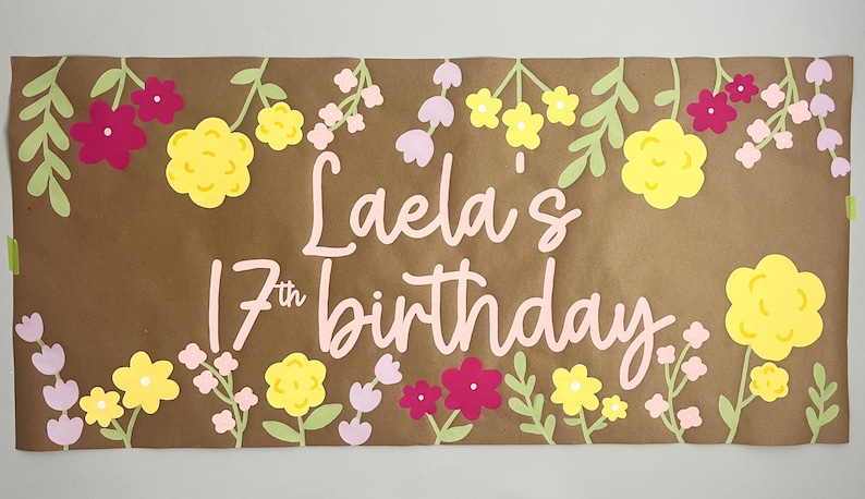 Hand Painted Floral Brown Paper Banner - Etsy