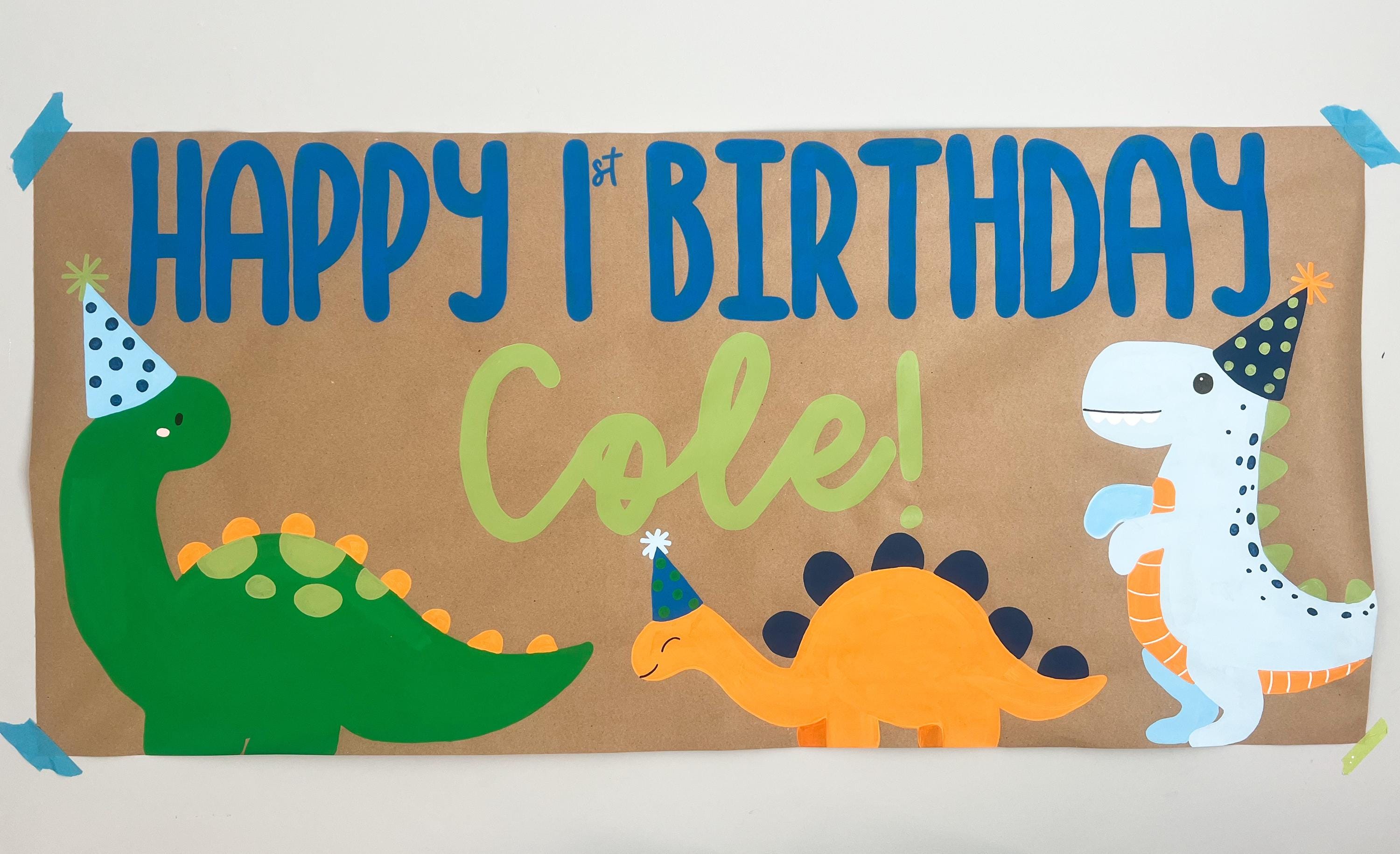 Dino Hand Painted Brown Paper Banner - Etsy