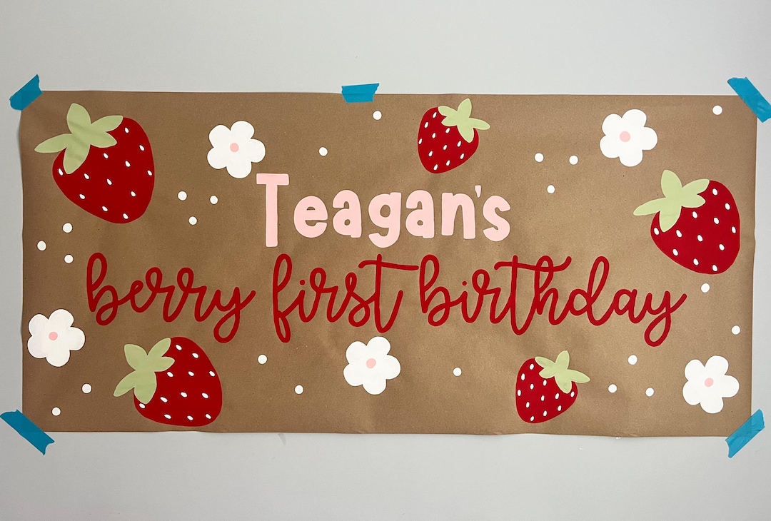 Berry First Birthday Hand Painted Brown Paper Banner - Etsy