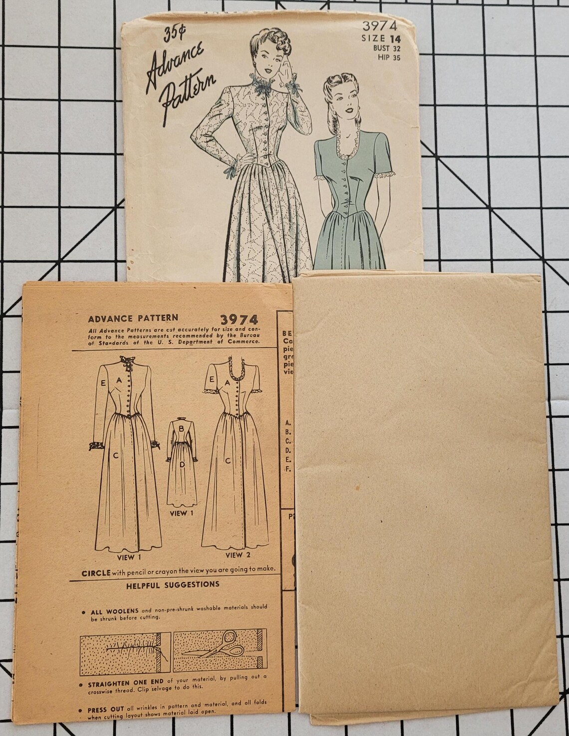 Vintage 40s Advance Sewing Pattern 3974 WWII Era Housecoat High ...