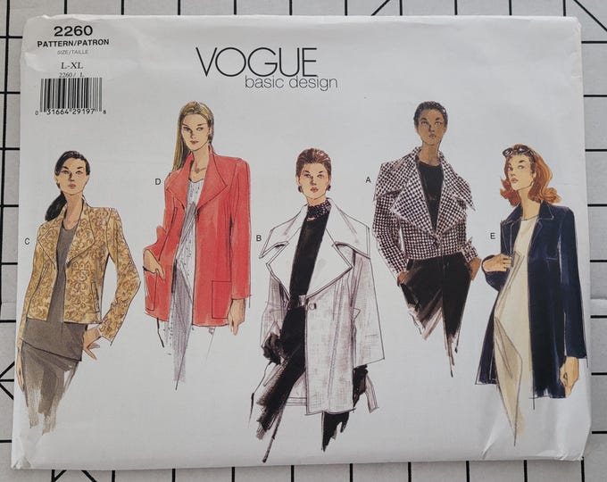 Uncut Size 16-22 Vogue Lined Loose-fitting Jacket Sewing Pattern 2260 ...