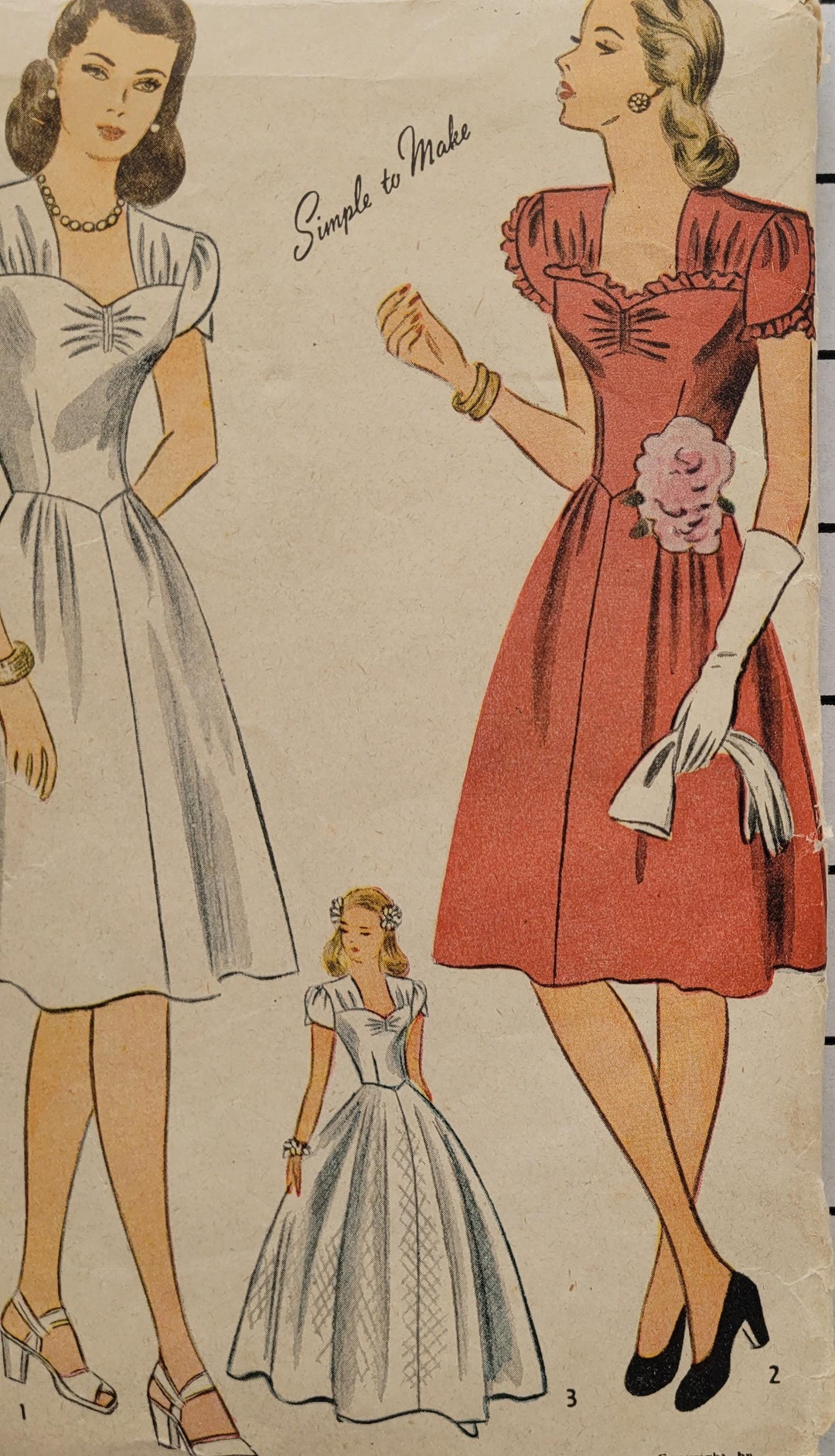 40s Vintage Simplicity Sewing Pattern 4986 Misses WWII Daytime or ...