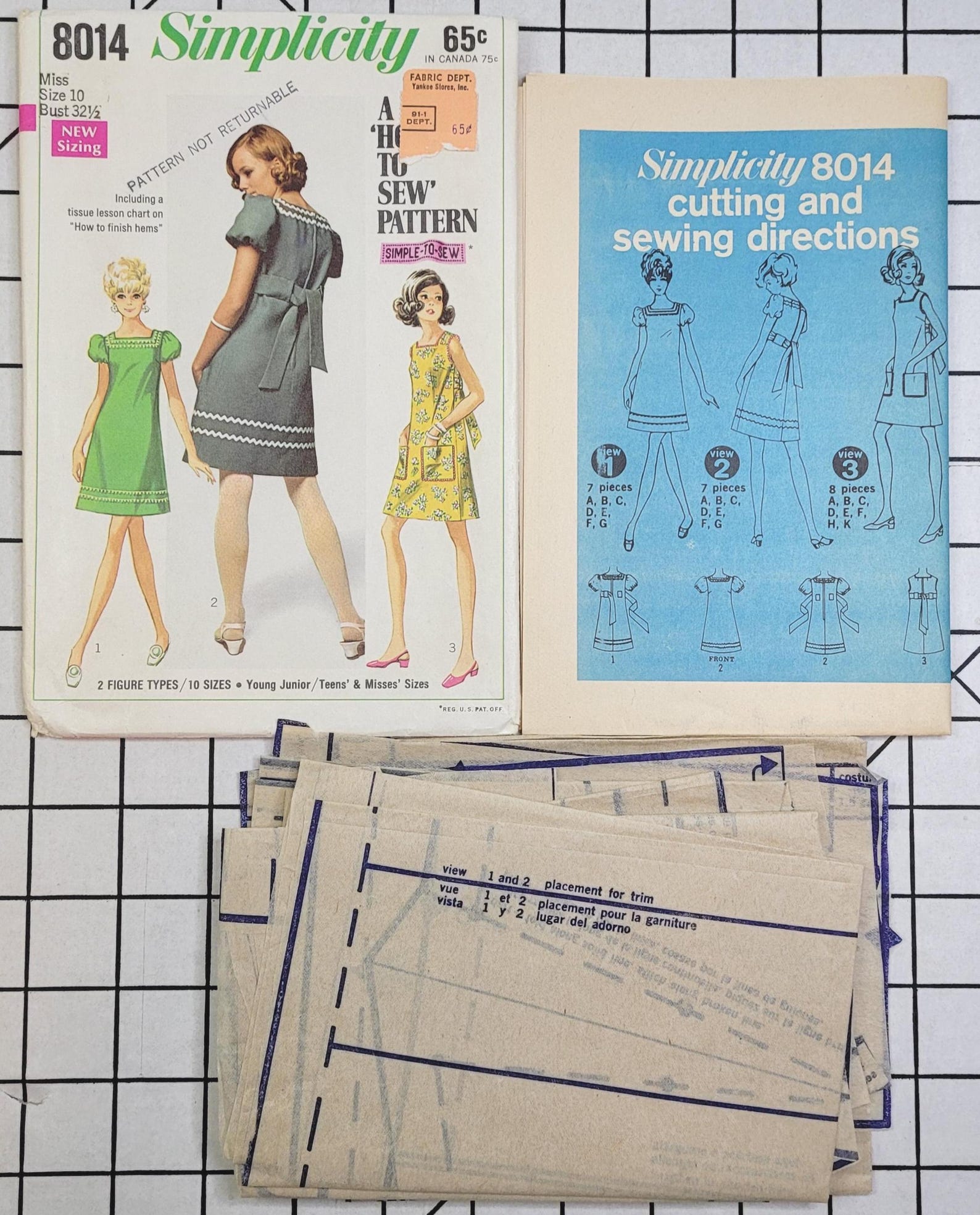 Vintage 60s Simplicity Sewing Pattern 8014 Misses Dress Puff Sleeves ...