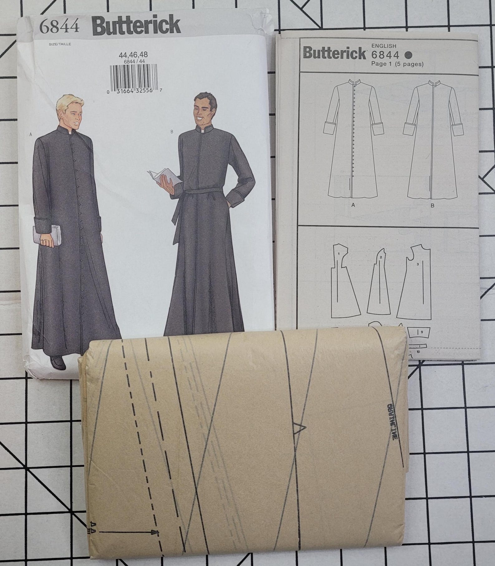 RARE Uncut Butterick Sewing Pattern 6844 Men's Religious Priest Clergy ...