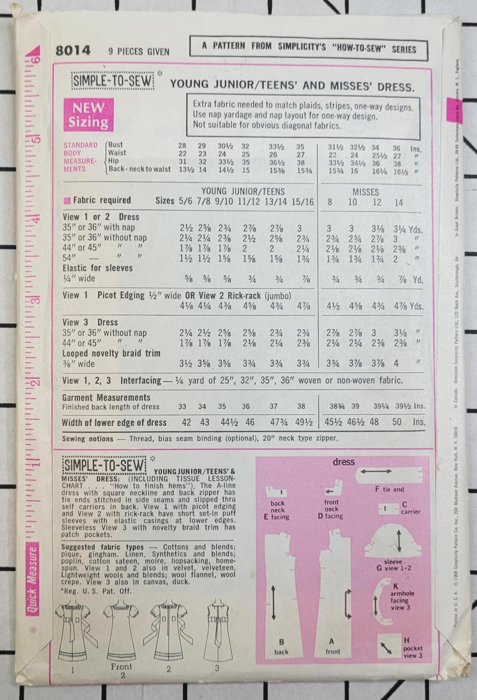 Vintage 60s Simplicity Sewing Pattern 8014 Misses Dress Puff Sleeves ...